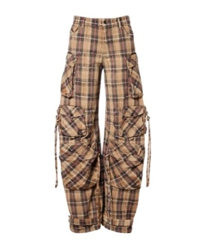 Attico Checked Cotton Flannel Cargo Pants - Brown