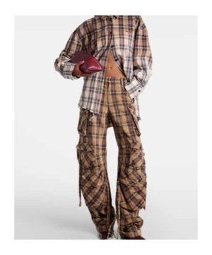 Attico Checked Cotton Flannel Cargo Pants