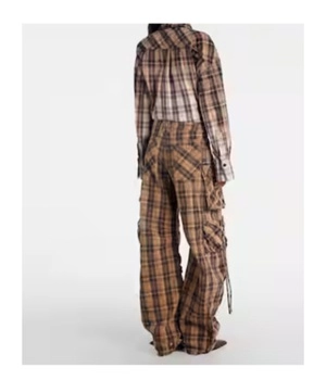 Attico Checked Cotton Flannel Cargo Pants