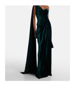 Monique Lhuillier One-shoulder Velvet Gown