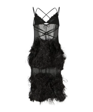 Attico Sheer Feather-trimmed Midi Dress - Black
