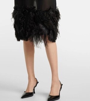 Attico Sheer Feather-trimmed Midi Dress