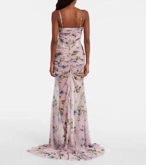 Blumarine Floral Ruched Sheer Gown