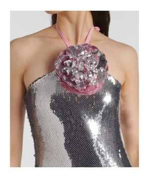 RODARTE Sequined Halterneck Gown With Floral Appliqu - Gray
