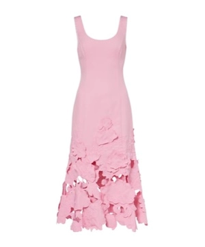 LEO Emily Floral-appliqué Midi Dress - Pink