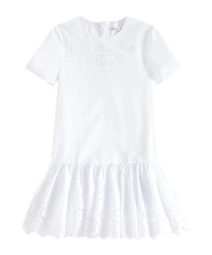 Dolce & Gabbana Logo Embroidered Cotton Dress - White