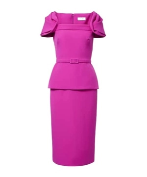 SAFIYAA LONDON Belted Peplum Midi Dress - Pink