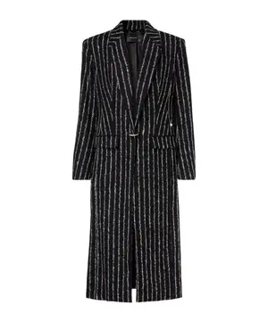 MUGLER Fine Striped Long-sleeve Coat - Black