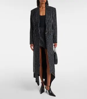 MUGLER Fine Striped Long-sleeve Coat