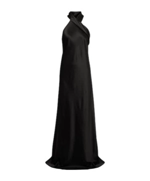 Galvan Satin Halter Neck Gown - Black
