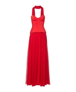 Monique Lhuillier Vermilion Crêpe And Chiffon Corset Gown - Red