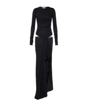 Attico Draped Cutout Semi-sheer Maxi Dress - Black