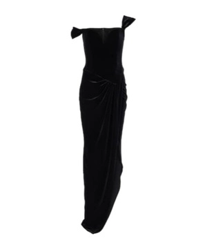 Alex Perry Asymmetric Velvet Bustier Gown - Black