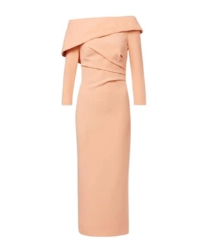 SAFIYAA LONDON Off-the-shoulder Crepe Midi Dress - Nude