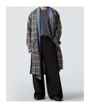GREG LAUREN Cotton Coat With Plaid Denim Piping
