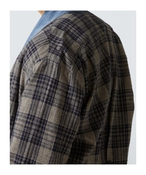 GREG LAUREN Cotton Coat With Plaid Denim Piping