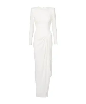 Alex Perry Asymmetric Draped Crepe Gown - White