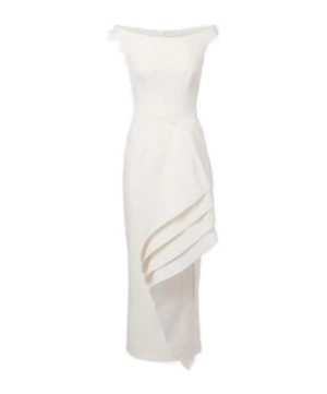 SAFIYAA LONDON Bree Draped Midi Dress - White