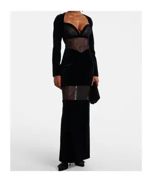 Nina Ricci Long Sleeve Velvet And Lace Gown