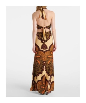 Johanna Ortiz Halterneck Printed Silk Maxi Dress With Cutouts - Brown