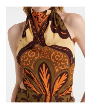 Johanna Ortiz Halterneck Printed Silk Maxi Dress With Cutouts - Brown