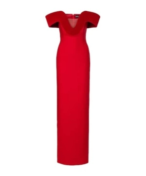 David Koma Velvet-trimmed Wool-blend Gown - Red