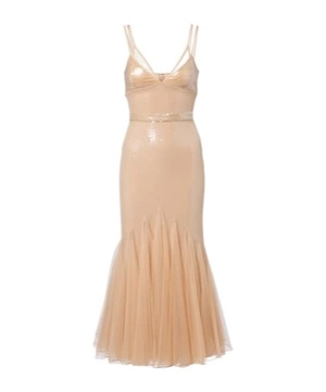 David Koma Sequined Tulle Gown - Nude
