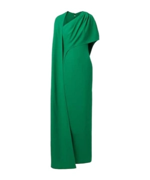 SAFIYAA LONDON Caped Asymmetric Crêpe Gown - Green