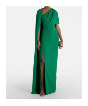 SAFIYAA LONDON Caped Asymmetric Crêpe Gown