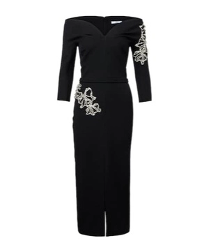SAFIYAA LONDON Linda Crystal Embellished Off-shoulder Midi Dress