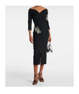 SAFIYAA LONDON Linda Crystal Embellished Off-shoulder Midi Dress