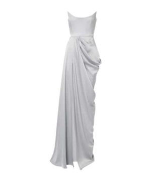 Alex Perry Draped Satin Crepe Bustier Gown - Gray