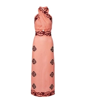 Johanna Ortiz Printed Linen Halterneck Maxi Dress - Pink