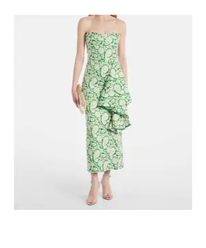 Johanna Ortiz Draped Paisley Sweetheart Neckline Midi Dress