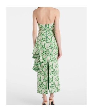 Johanna Ortiz Draped Paisley Sweetheart Neckline Midi Dress