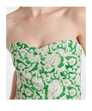 Johanna Ortiz Draped Paisley Sweetheart Neckline Midi Dress