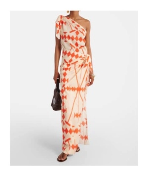 Johanna Ortiz Printed Cotton Poplin One-shoulder Midi Dress - Nude