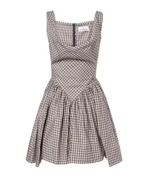 VIVIENNE WESTWOOD Mini Sunday Checked Draped Cocktail Dress - Gray