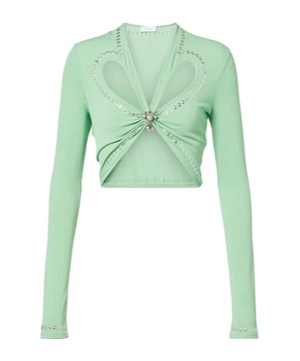Rabanne Cutout Embellished Crop Top - Green