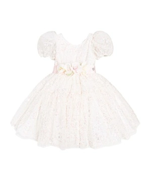 Monnalisa Ludovica Embellished Puff-sleeve Tulle Dress - White