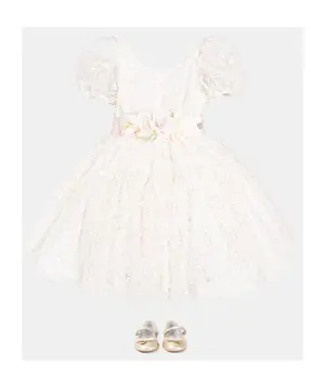 Monnalisa Ludovica Embellished Puff-sleeve Tulle Dress