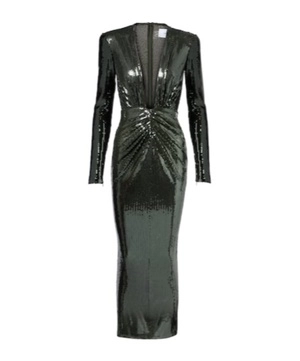 Alex Perry Gathered Sequined Gown - Black
