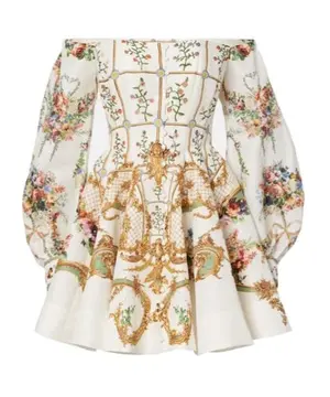Camilla Floral Linen And Silk Bustier Dress - Nude