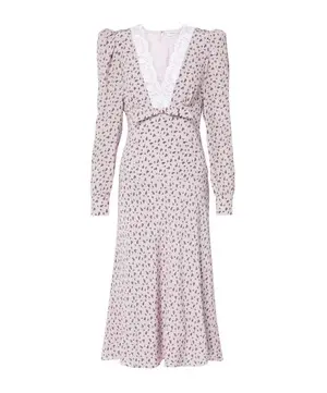 Alessandra Rich Floral Lace-trimmed Silk Midi Dress - Lavender