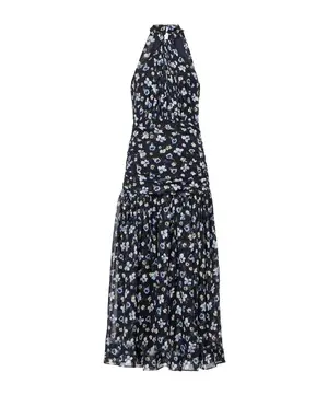 Veronica Beard Brock Halterneck Printed Silk Midi Dress - Black