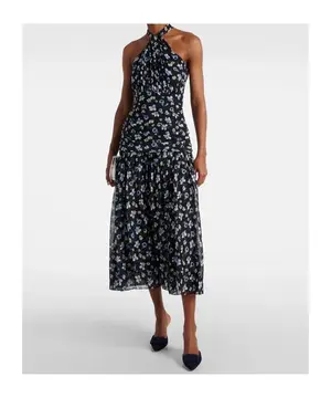 Veronica Beard Brock Halterneck Printed Silk Midi Dress - Black