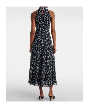 Veronica Beard Brock Halterneck Printed Silk Midi Dress - Black
