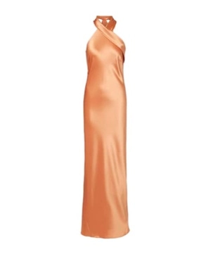 Galvan Pandora Halterneck Satin Gown - Nude