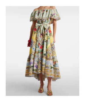 Camilla Flor Fantástica Floral Cotton Off-the-shoulder Midi Dress