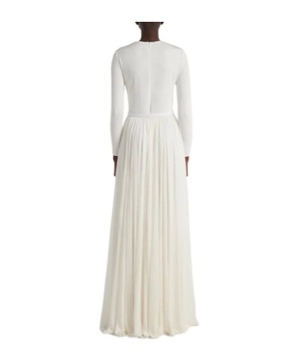 Ralph Lauren Shirred Leather-trimmed Maxi Dress